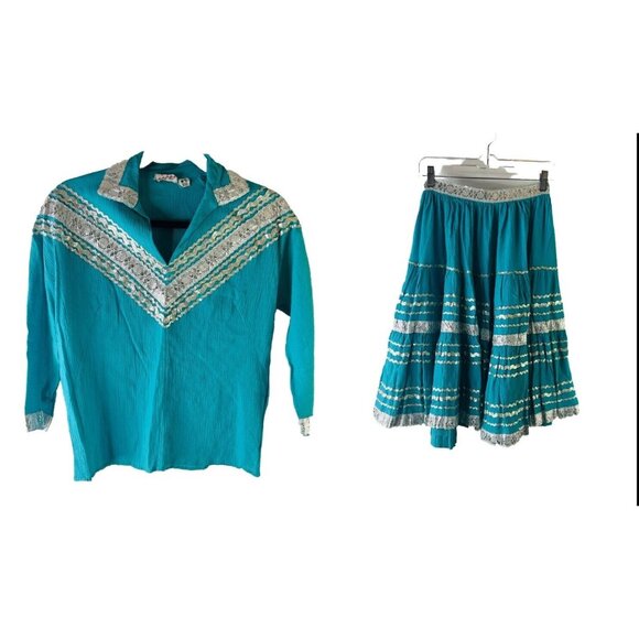 American Vintage | Skirts | Vtg 6s Metallic Stripe Frilly Line Dancing ...